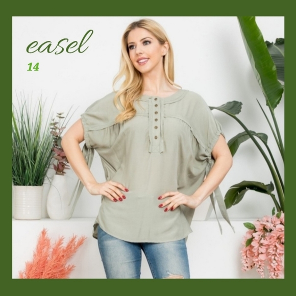 easel | Tops | Nwt Easel Sage Button Detail Short Sleeve Top | Poshmark